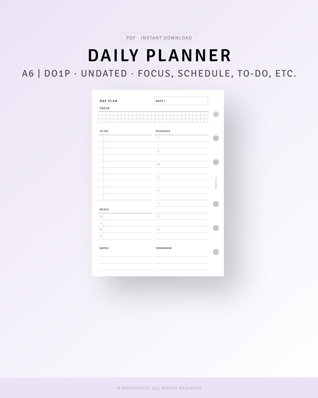 Daily Schedule Template A6 Inserts Minimalist Daily Planner - Etsy Canada