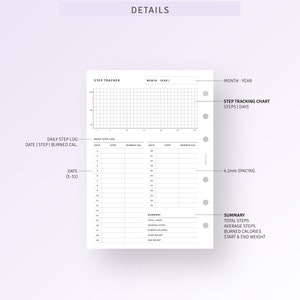 Step Tracker Printable A6 Ring Planner Inserts, Daily Step Count Chart ...