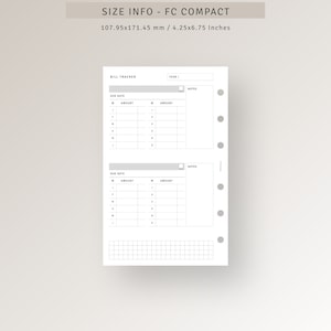 Bill Tracker Printable FC Compact Inserts, Spending Log Template, Finance Overview Planner ...