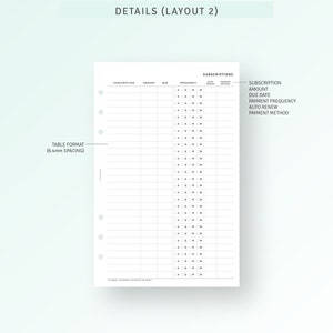 Subscription Tracker Printable Half Size Inserts, Membership Checklist ...