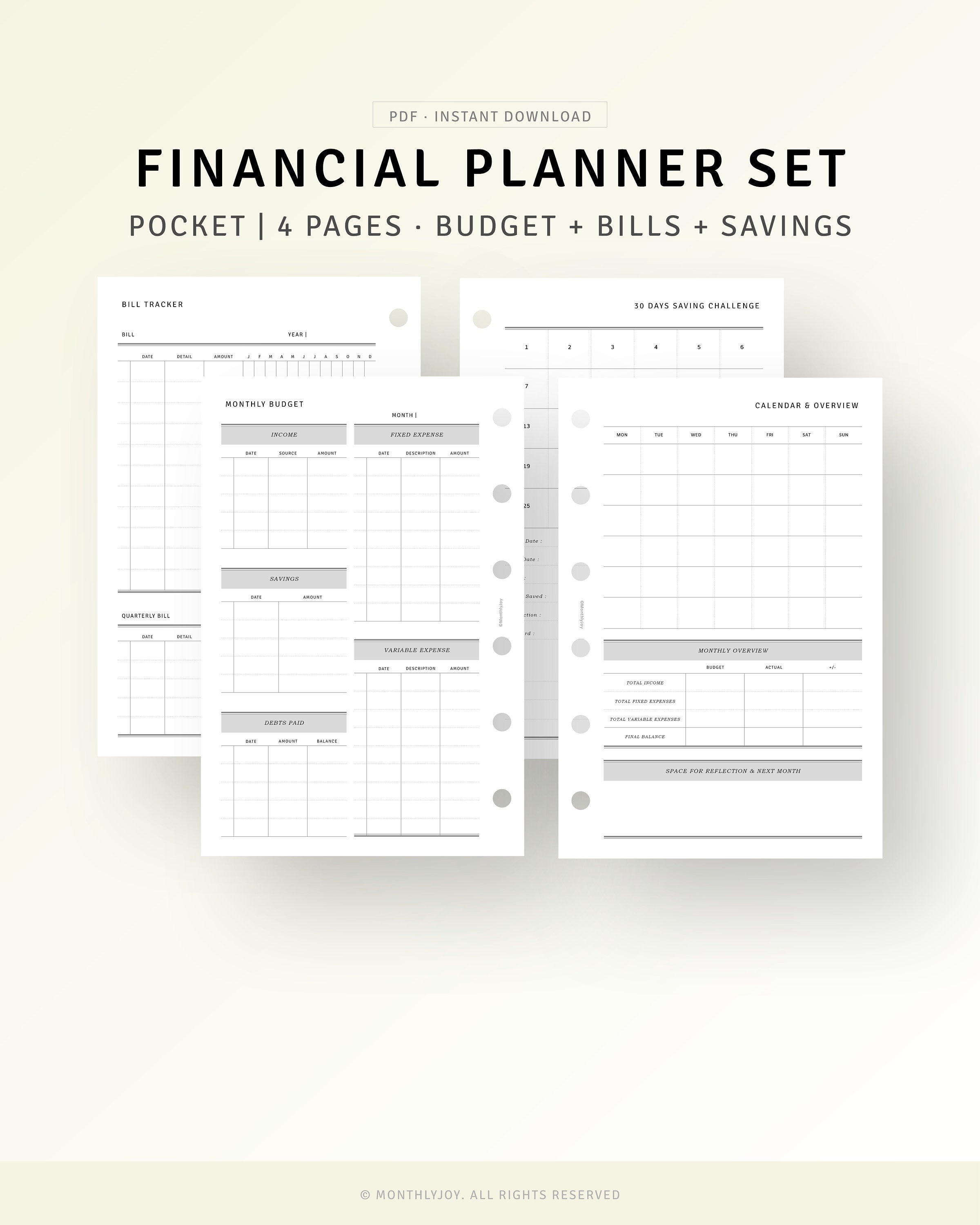 Printable Budget Planner Pocket Size Inserts Bill Organizer | Etsy