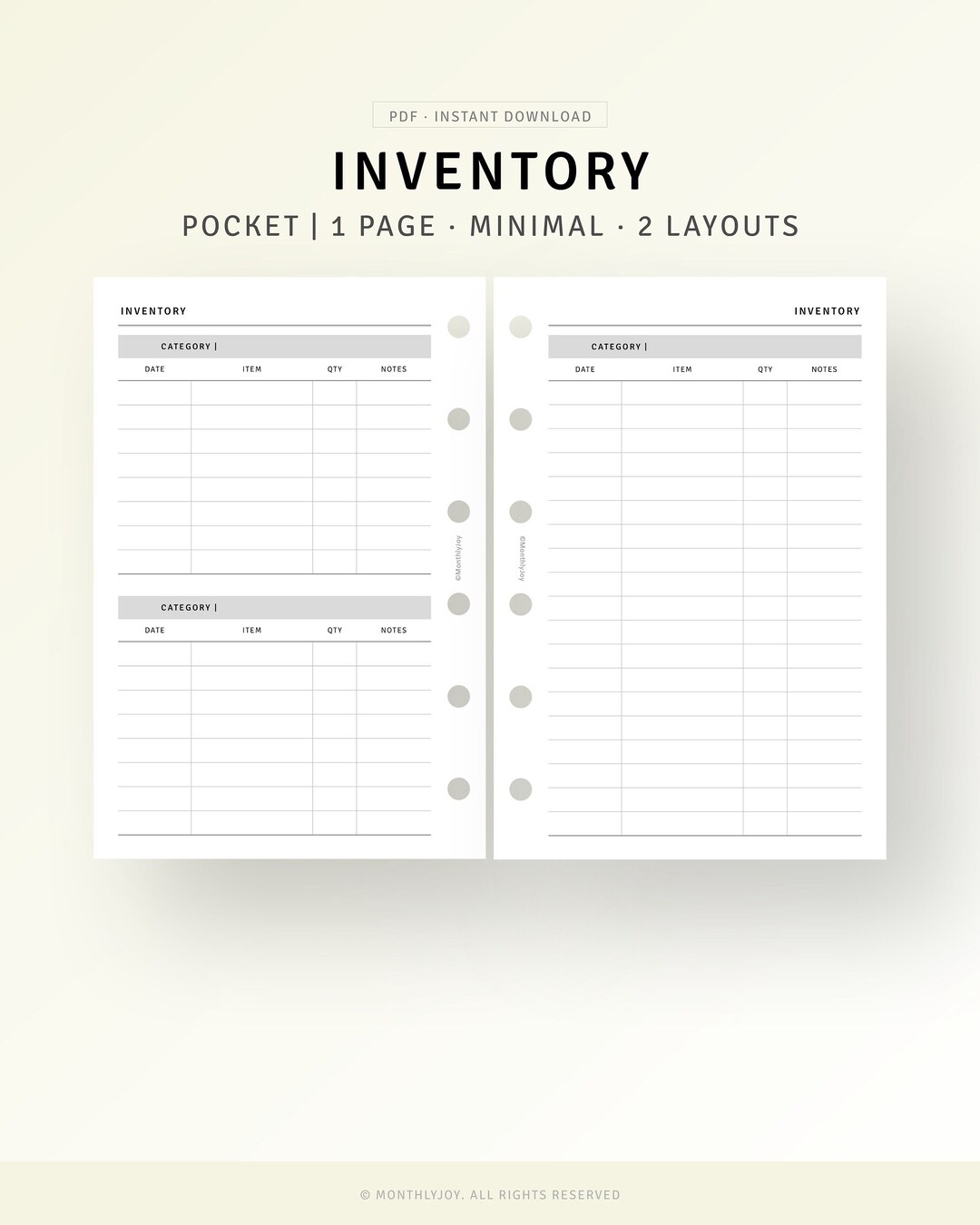 Inventory Tracker Printable Pocket Size Inserts Home - Etsy