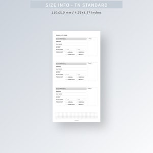 STANDARD TN | Subscription Tracker Printable Inserts, Payment Budget ...