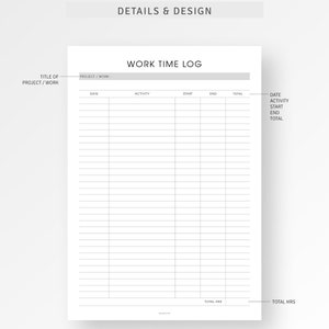 Work Time Log Sheet Printable A4/letter Size Planner, Employee Time ...
