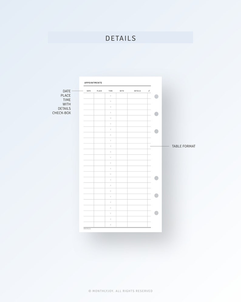 Personal Appointments Scheduling Printable Inserts Meeting - Etsy