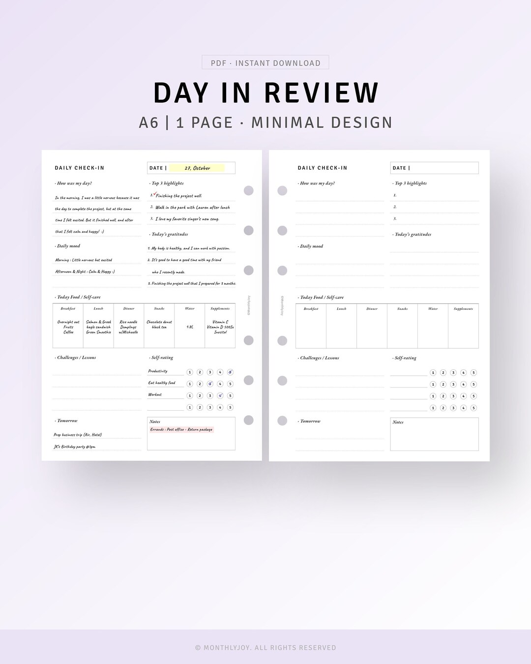 Daily Review Reflection Journal A6 Planner Inserts Printable Daily ...