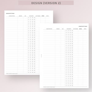 Subscription Tracker HP Classic Printable Inserts, Monthly Membership ...