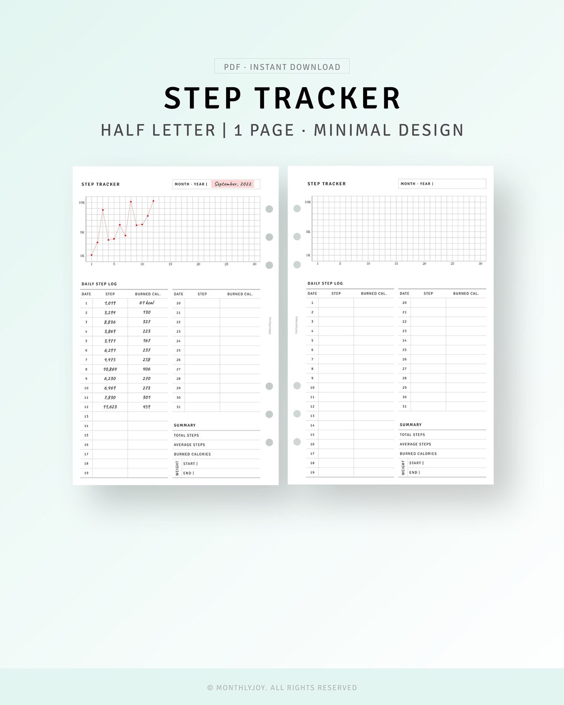 Step Tracker Printable Half Letter Inserts Daily Step Count - Etsy