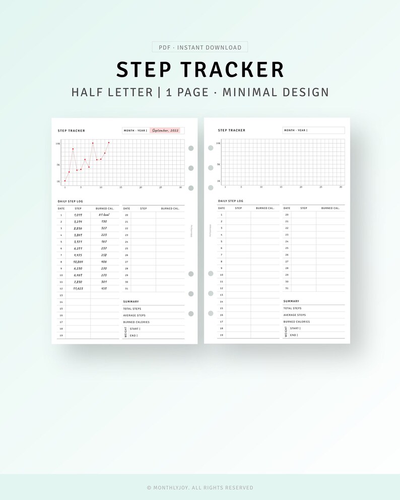 Step Tracker Printable Half Letter Inserts Daily Step Count - Etsy