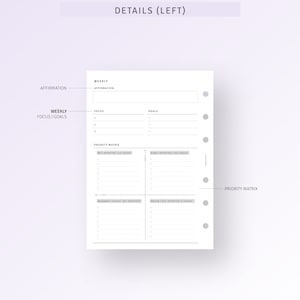 Weekly + Priority Matrix Planner A6 Inserts Printable Undated Weekly ...