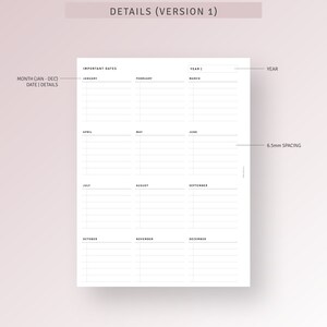 Yearly Important Dates HP Classic Printable Inserts, Birthday ...