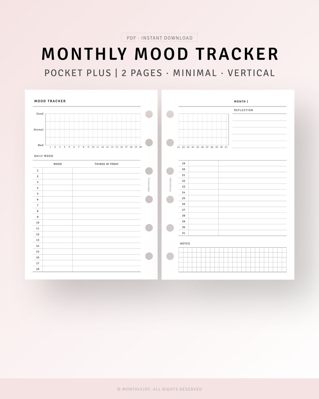 Daily Mood Tracker Printable Pocket Plus Planner Inserts, Anxiety ...