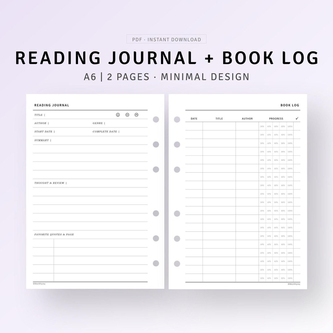Reading Journal Printable A6 Inserts, Book Reading Log, Book Planner ...