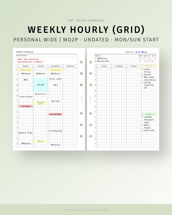 Weekly Schedule Template Personal Wide Printable Undated - Etsy