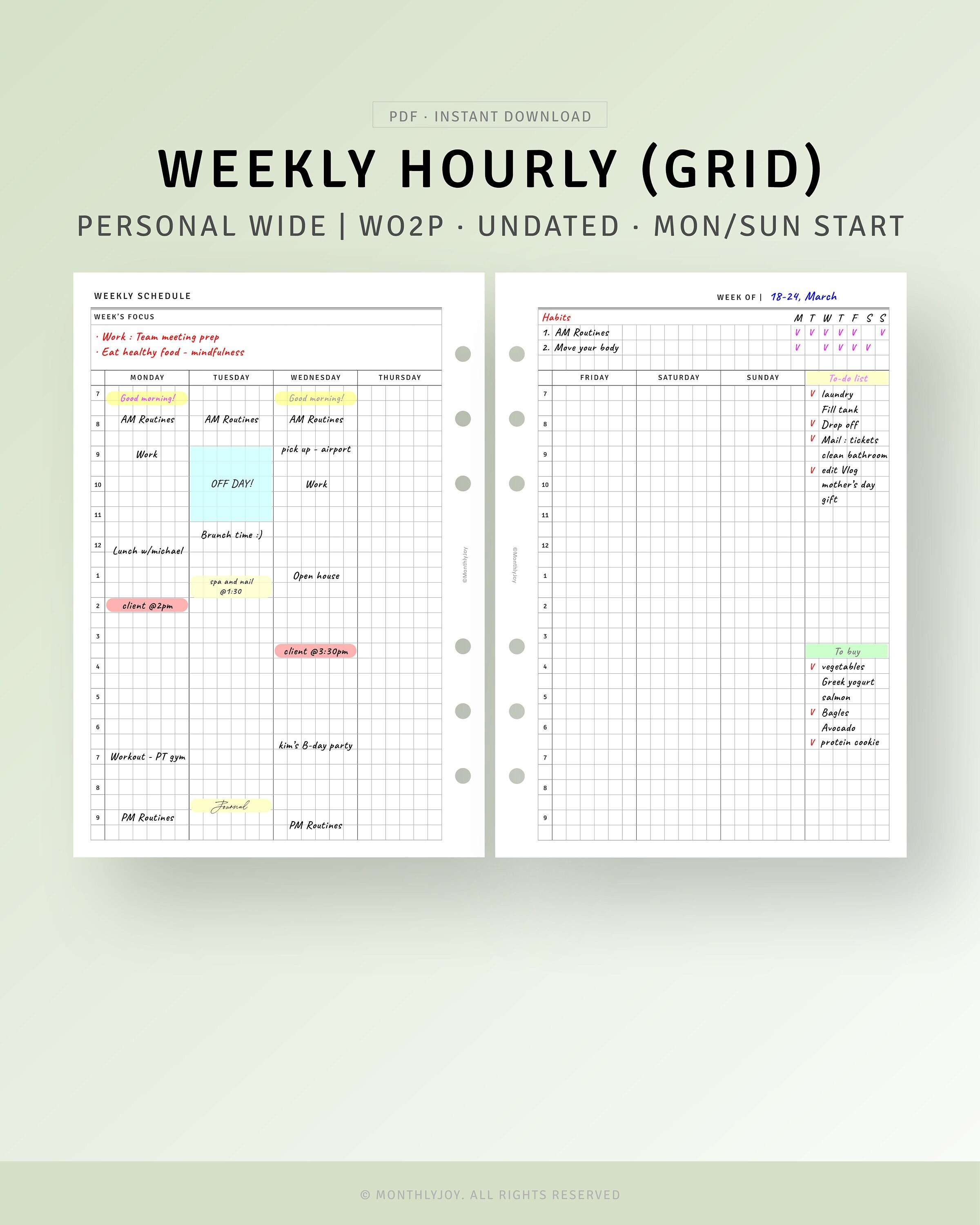 Weekly Schedule Template Personal Wide Printable Weekly | Etsy