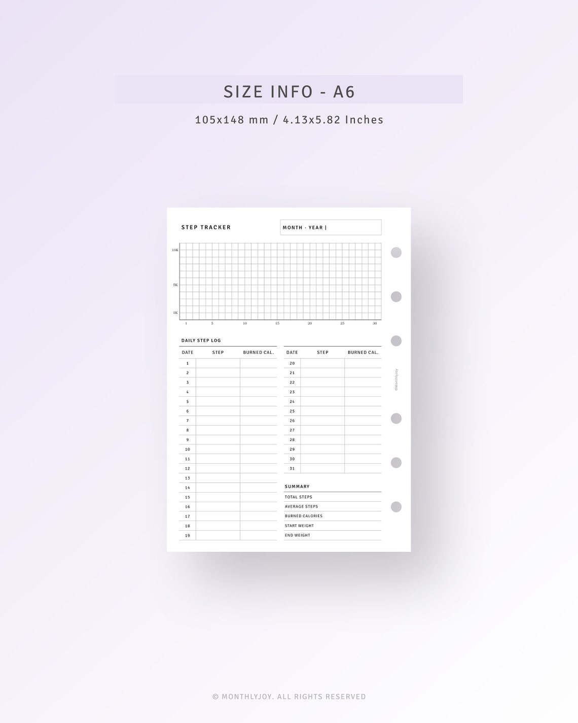 Step Tracker Printable A6 Ring Planner Inserts Daily Step - Etsy