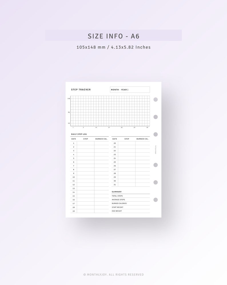 Step Tracker Printable A6 Ring Planner Inserts Daily Step - Etsy