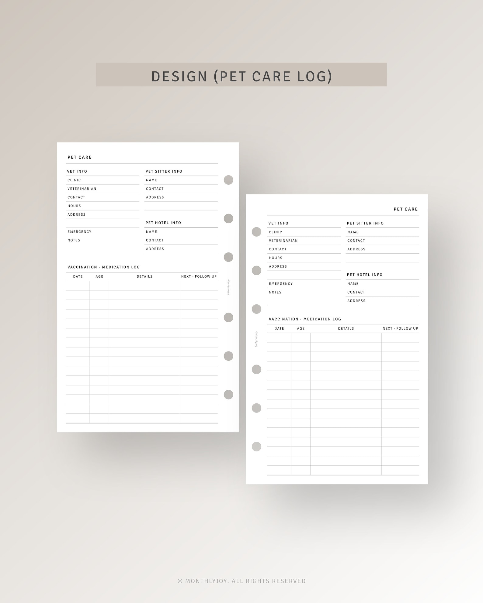 Pet Planner Printable FC Compact Inserts, Cat Puppy Health Records, Pet ...