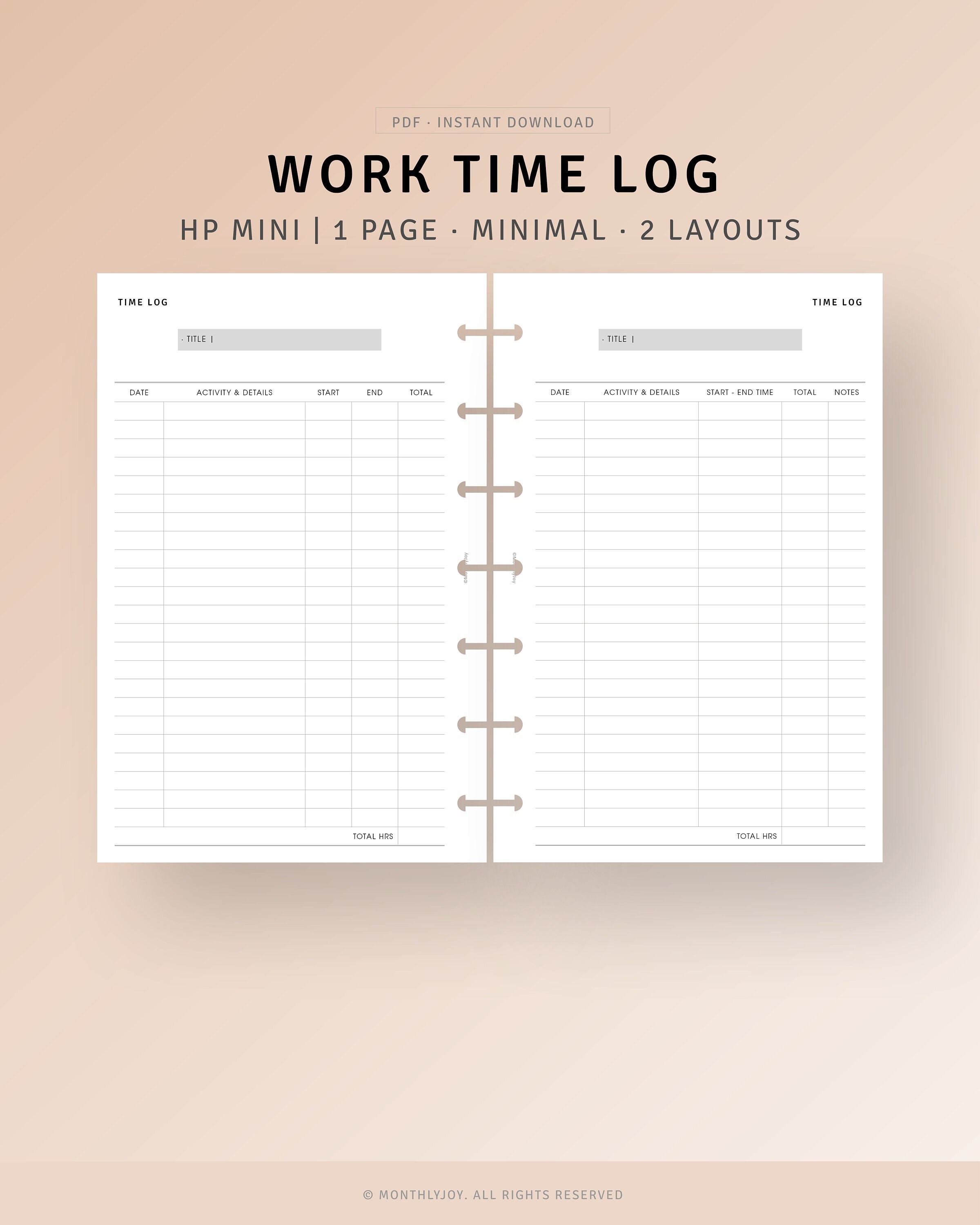 Time Log Tracker Printable HP Mini Inserts Work Hours Log - Etsy