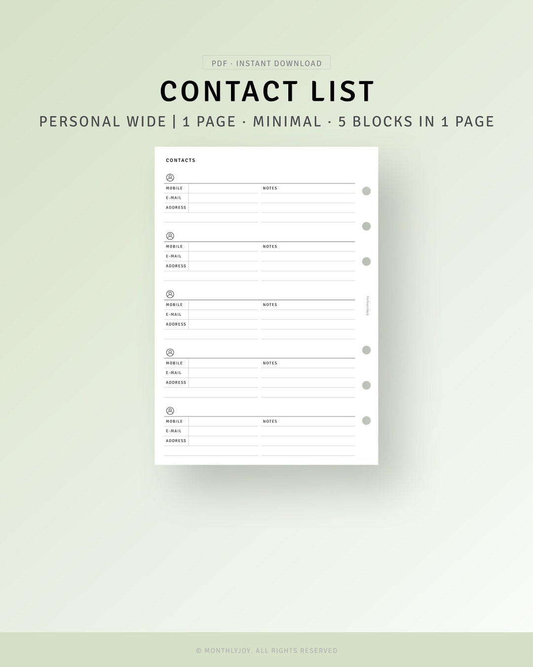 Contact Tracker Template Personal Wide Printable Emergency - Etsy