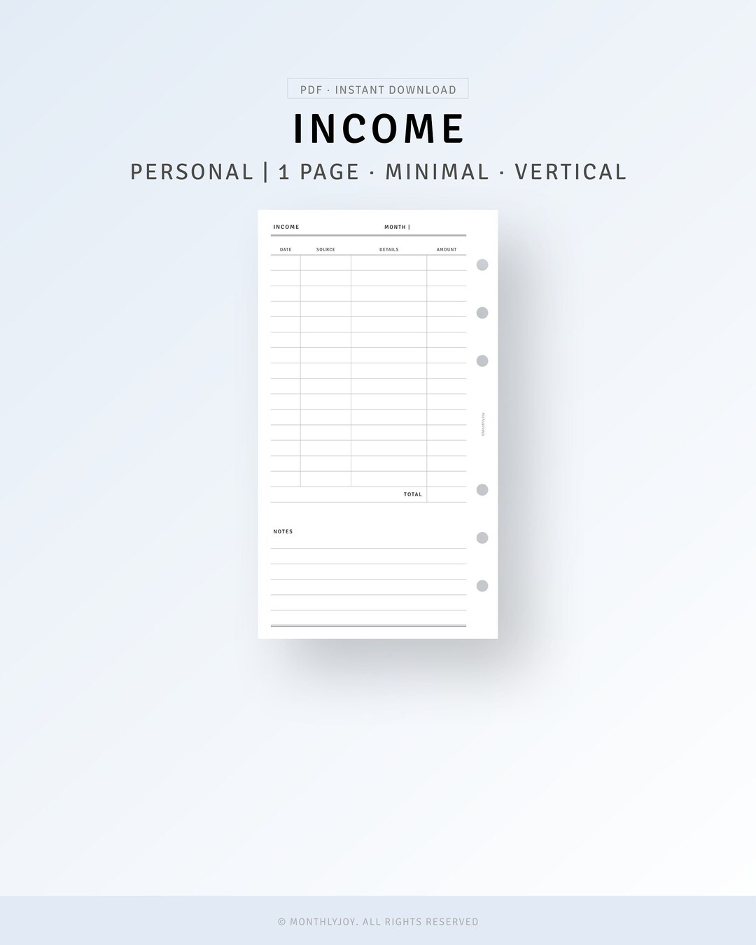 Personal, Income Tracker Printable Inserts, Monthly Income Planner ...