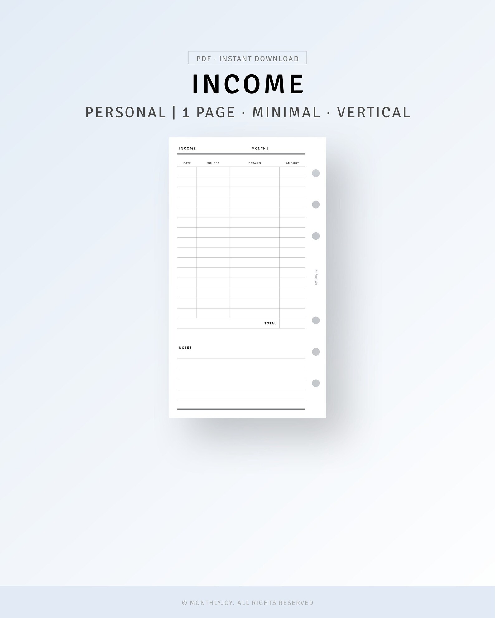 Personal Income Tracker Printable Inserts Monthly Income - Etsy