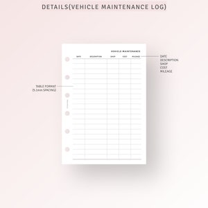 Car Maintenance Log Printable Pocket Plus Inserts, Auto Mileage Journal ...