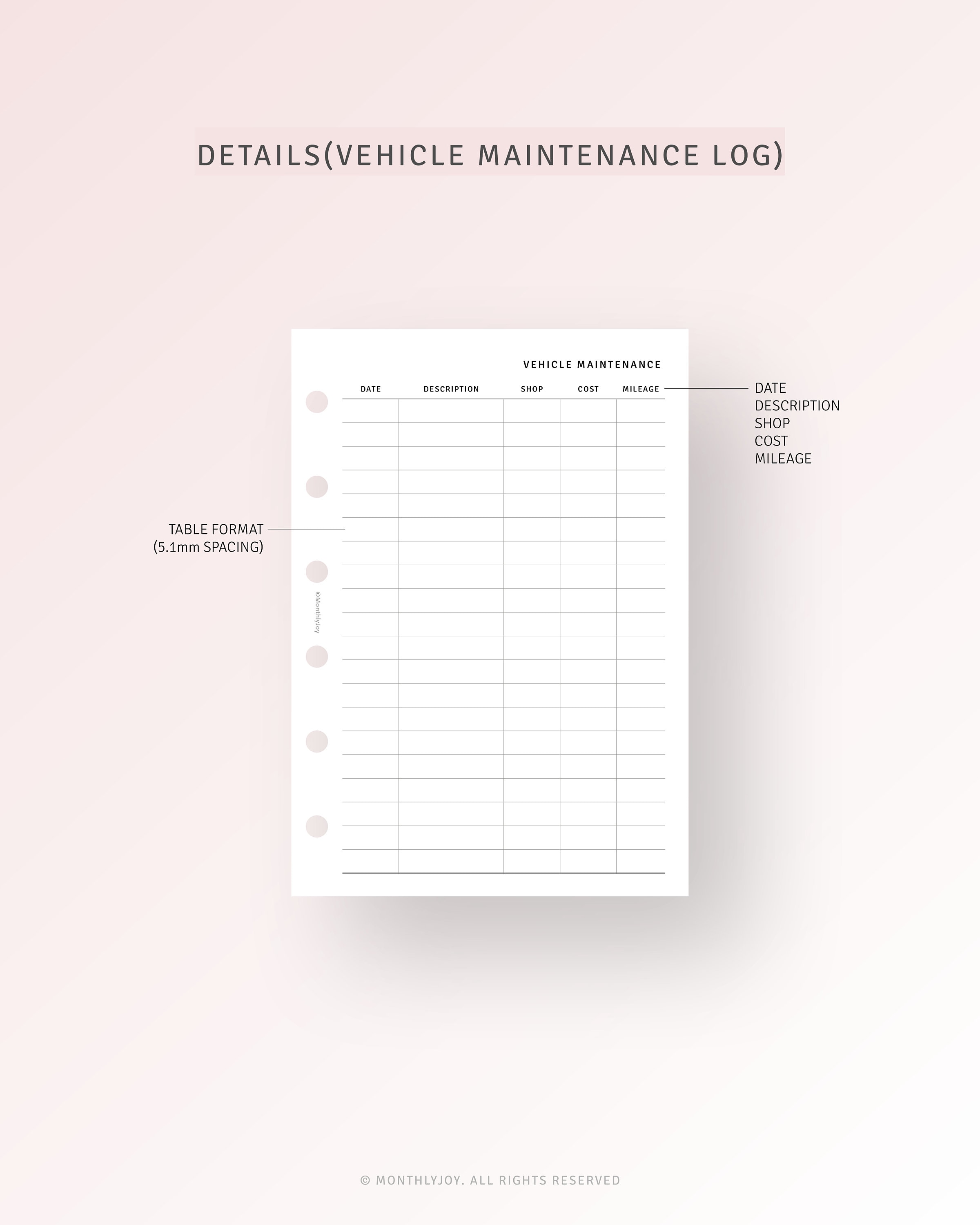 Car Maintenance Log Printable Pocket Plus Inserts, Auto Mileage Journal ...