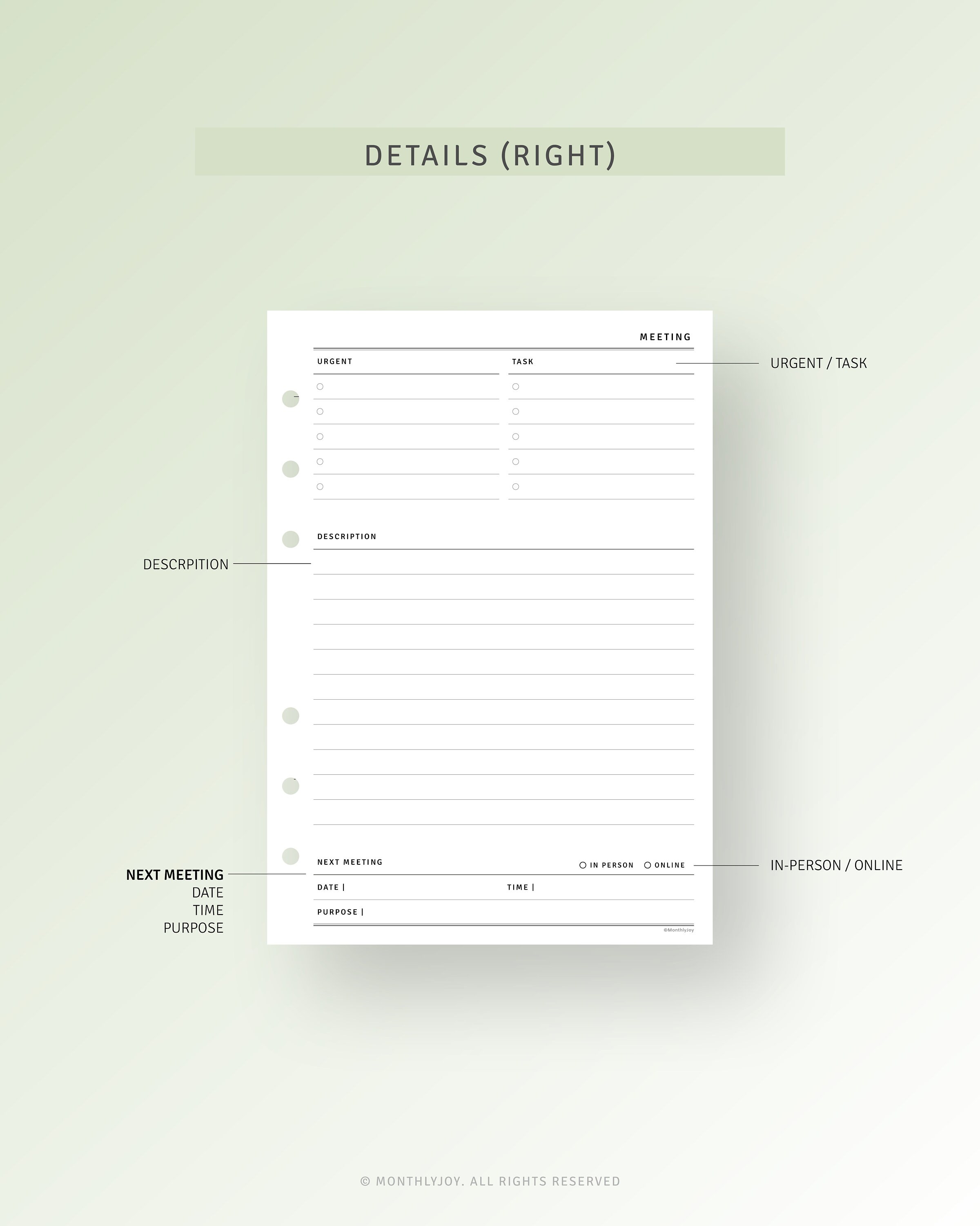 Meeting Minutes Printable Personal Wide Inserts, Business Planner for ...