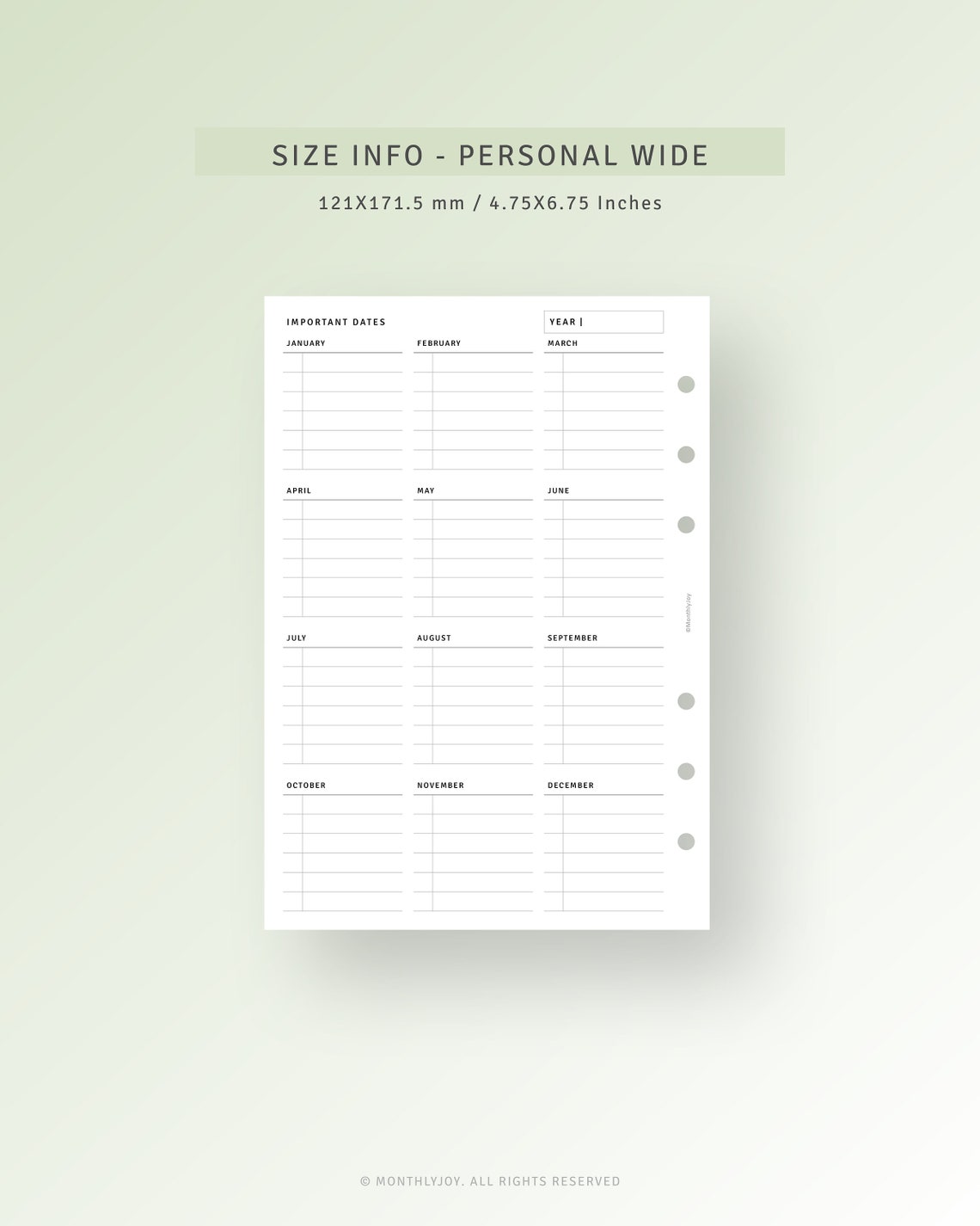Important Dates Tracker Personal Wide Inserts Printable - Etsy
