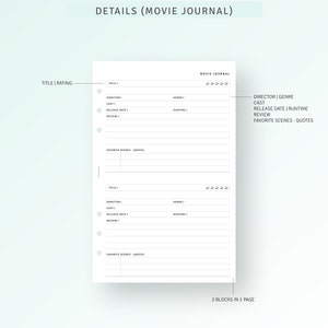 Movie Journal Printable Half-letter Size Inserts, Movie Journal Watch ...