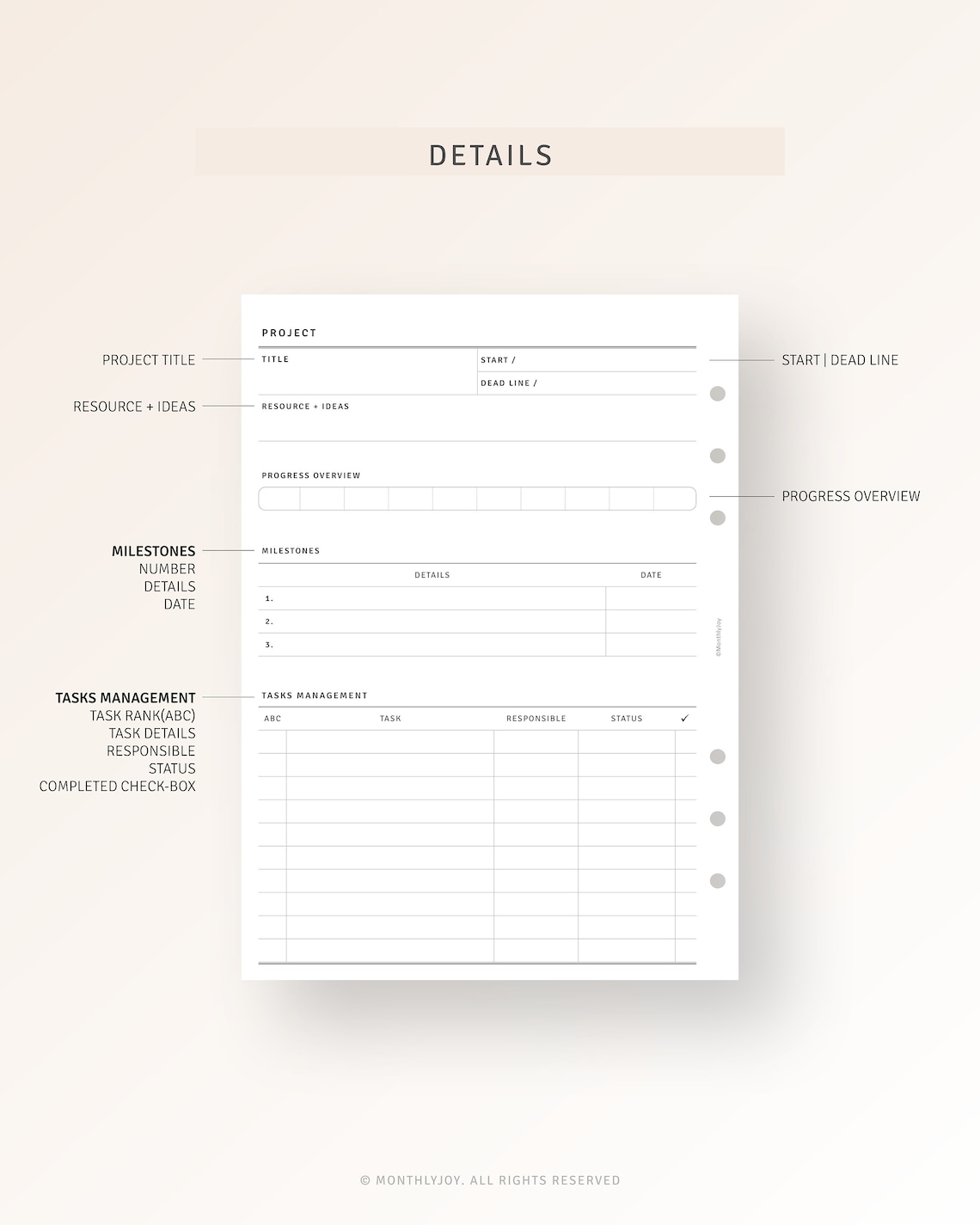 A5 Inserts, Project Planner Tracker Printable Project Management Sheet ...