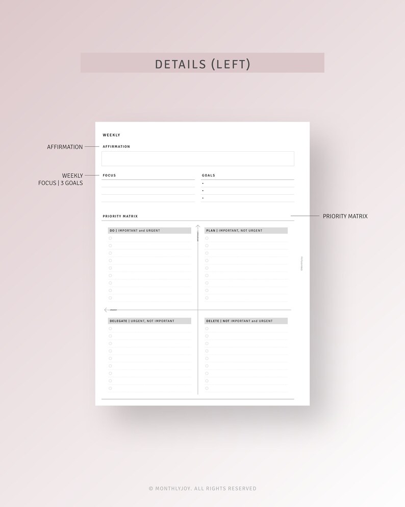 Undated Weekly Planner With Priority Matrix HP Classic Ring Printable ...
