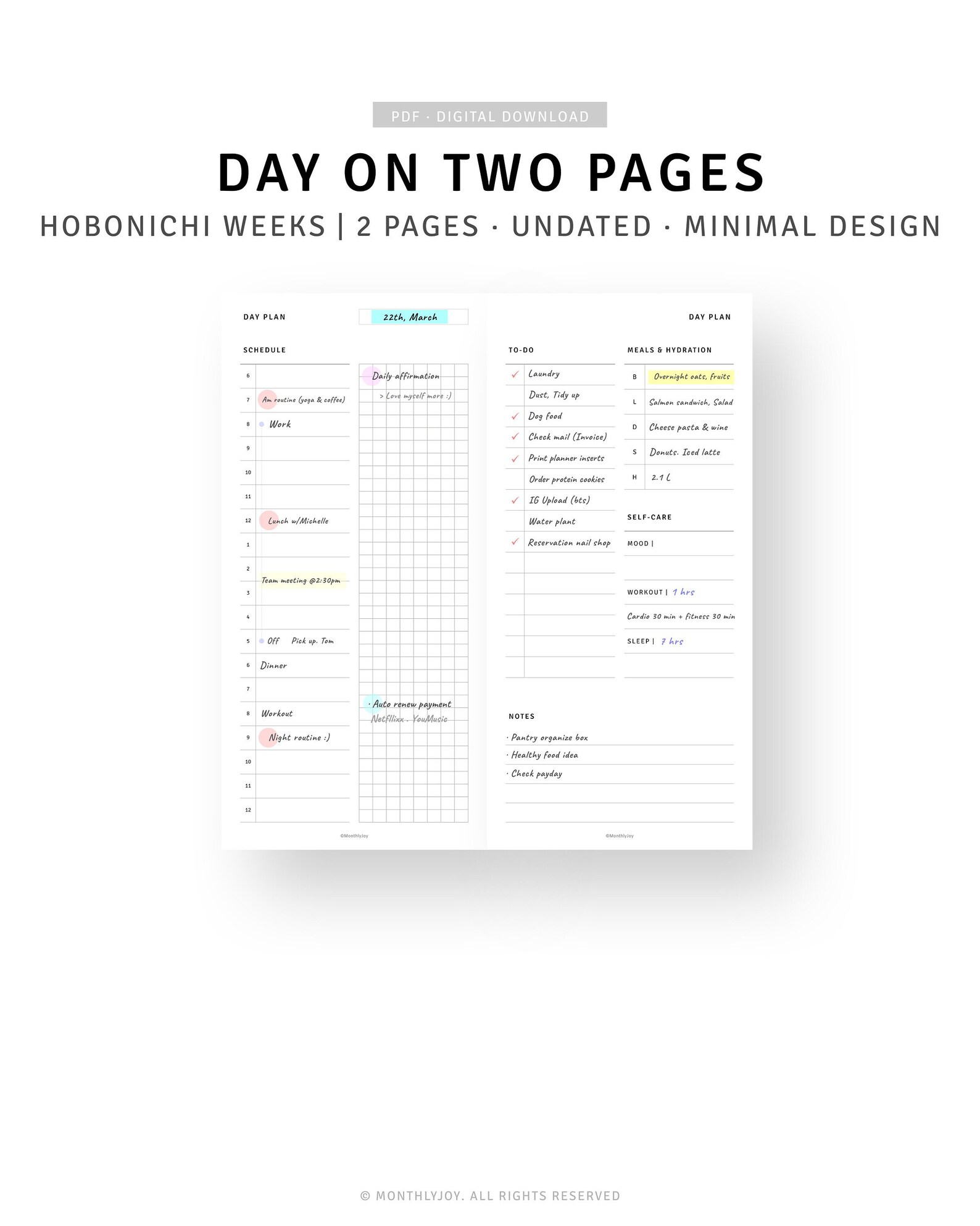 Day on Two Pages Printable Hobonichi Weeks Inserts, Undated Daily ...