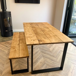 Dining Table. Square Frame Steel Legs . Industrial Style. Rustic ...