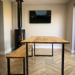 Dining Table. Square Frame Steel Legs . Industrial Style. Rustic ...