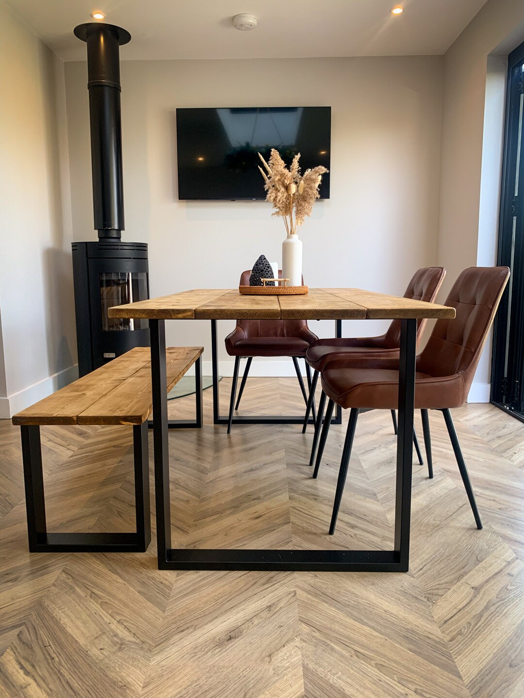 Dining Table. Square Frame Steel Legs . Industrial Style. Rustic ...