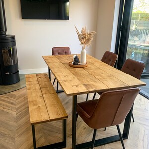 Dining Table. Square Frame Steel Legs . Industrial Style. Rustic ...