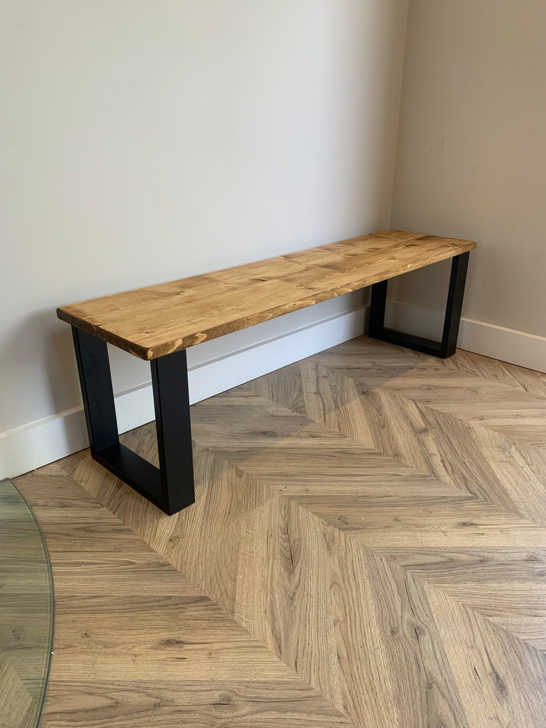 Reclaimed Wood Bench With Steel Square Legs - Etsy