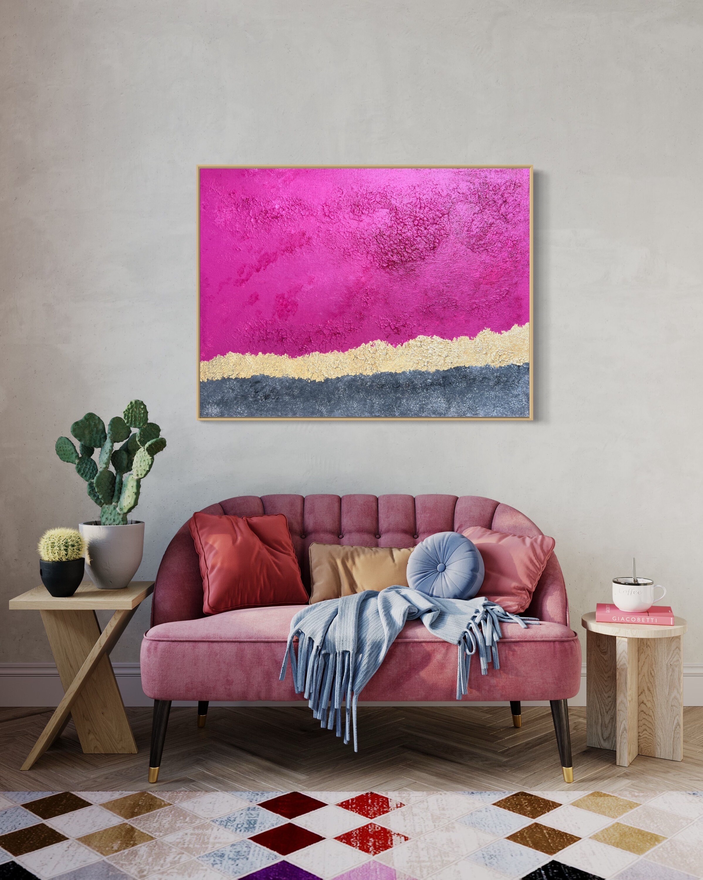 Pink & Gold Abstract Painting, Textured Contemporary Wall Art - Etsy