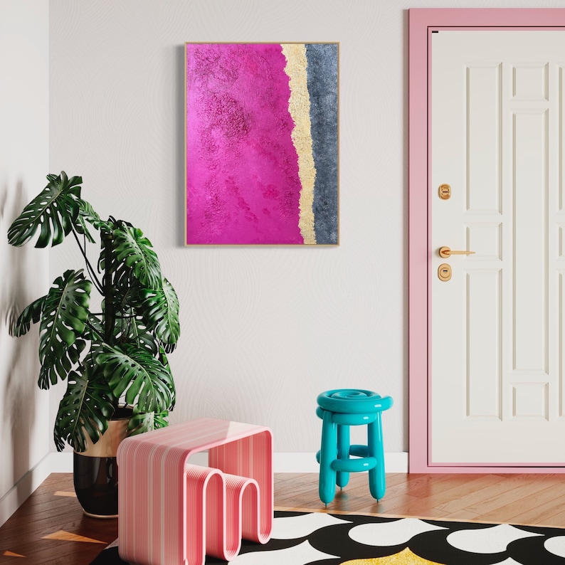 Pink & Gold Abstract Painting, Textured Contemporary Wall Art - Etsy