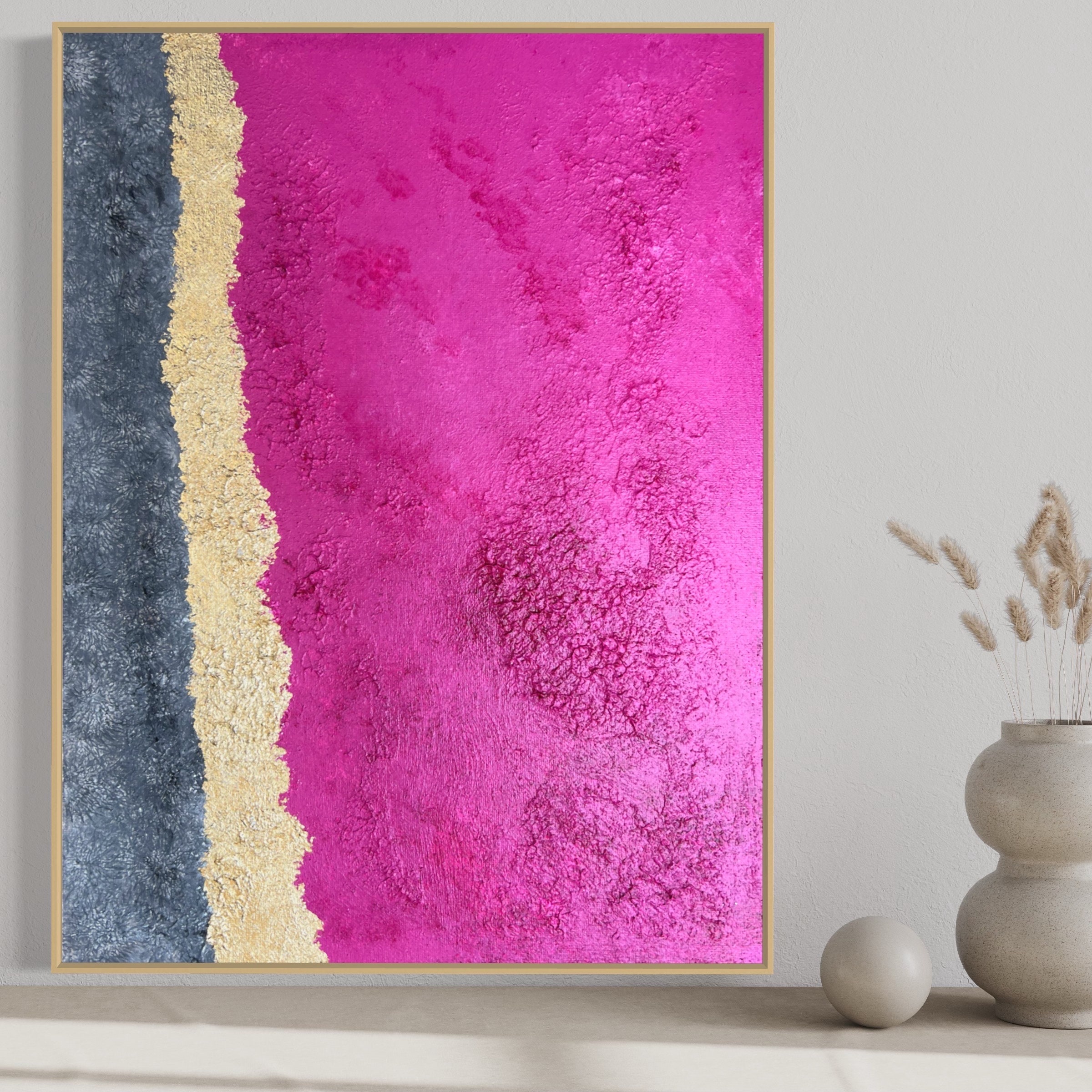 Pink & Gold Abstract Painting, Textured Contemporary Wall Art - Etsy