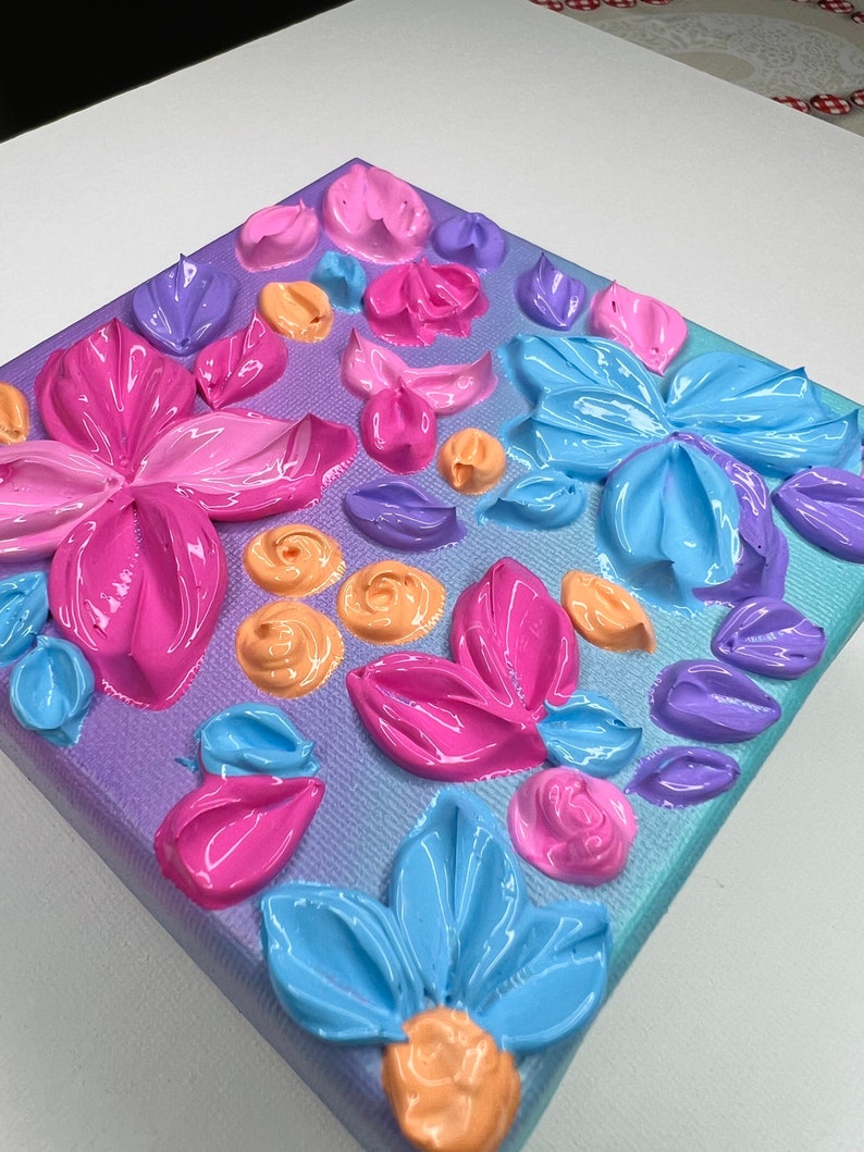Cheerful Petals 3D Mini Textured Floral Painting, Textured Flower Art ...