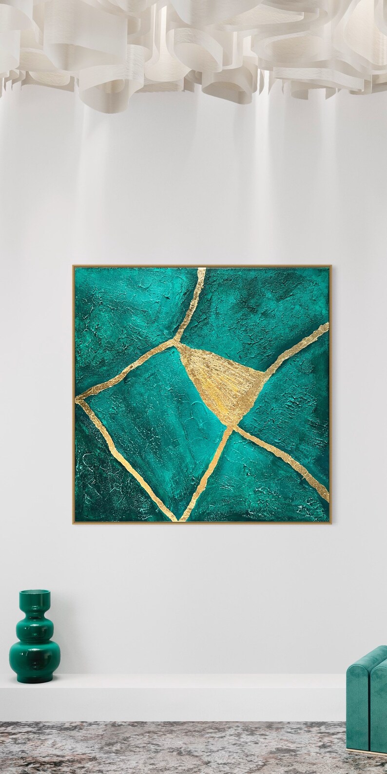 Green & Gold Abstract Painting Kintsugi Wall Art Japanese - Etsy