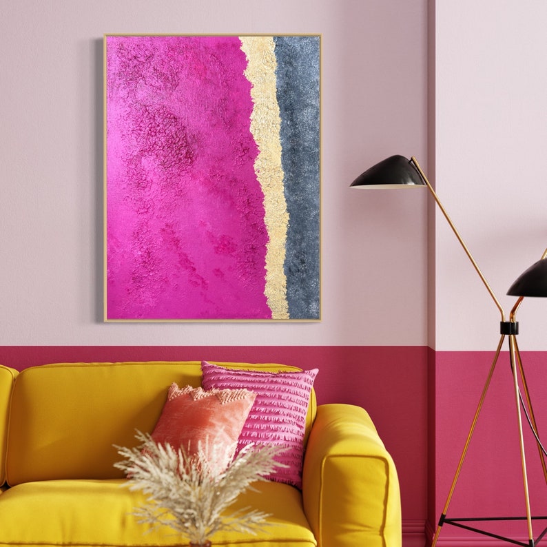 Pink & Gold Abstract Painting, Textured Contemporary Wall Art - Etsy