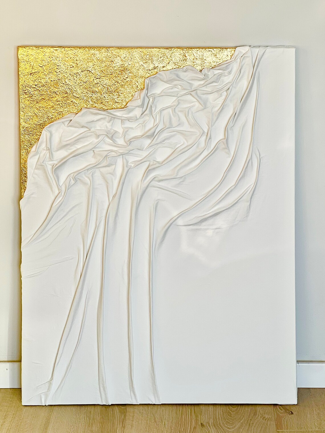 Large Fabric Textured Art on Canvas White and Gold Textured - Etsy