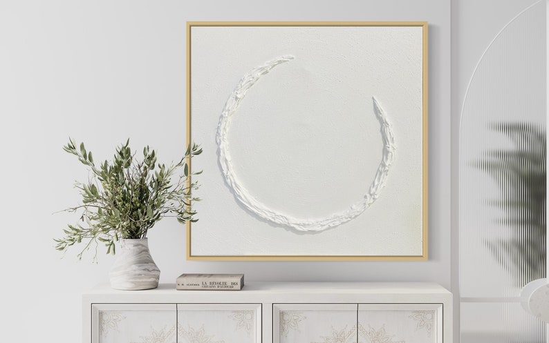 Enso Circle Textured Painting, Zen Circle 3D Wall Art, Wabi-sabi White Home Decor, Contemporary ...