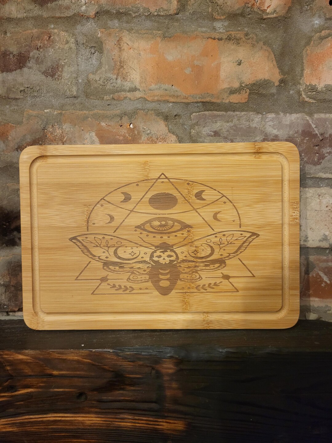 Bamboo Chopping Board With Moth & Moons | Laser Engraved Boho Kitchen ...
