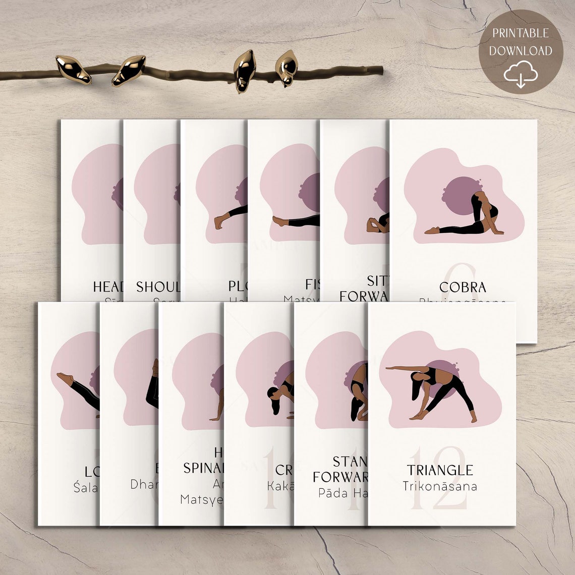 Yoga Flashcards of the 12 Basic Yoga Poses English & Sanskrit | Yoga ...