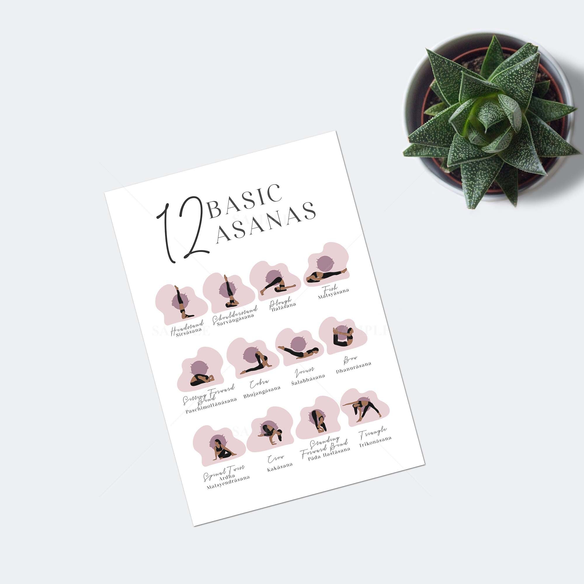 The 12 Basic Yoga Poses in English & Sanskrit With Illustrations Yoga ...